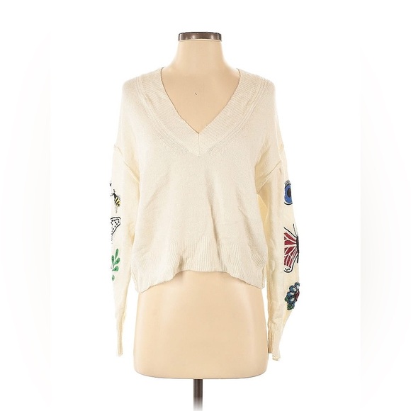 Wildfox | Sweaters | Wildfox Loose Embroidered Sleeve Sweater | Poshmark